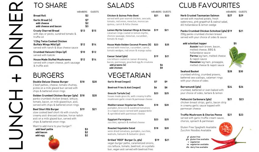 Menu - Wynnum Manly Leagues Club