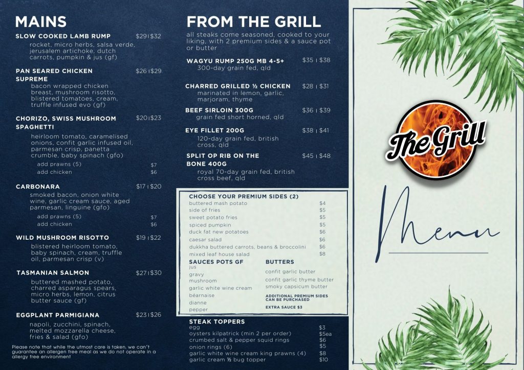 Menu - Wynnum Manly Leagues Club