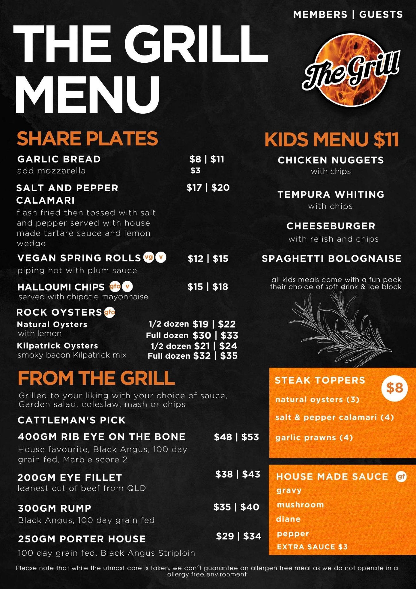 Menu - Wynnum Manly Leagues Club